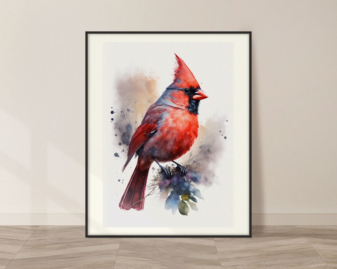 Red Cardinal Watercolor Art Print, Red Cardinal Painting Wall Art Decor ...