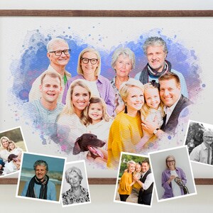 Custom Watercolor Family Portrait From Merging Multiple Photos, Combine ...