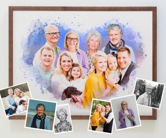 Family Portrait Painting Merge Photos Into Painting Add - Etsy