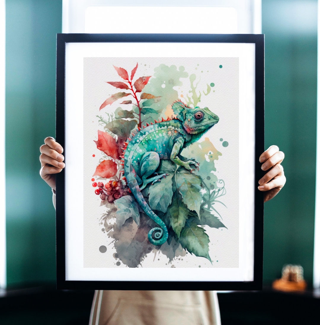 Chameleon Watercolor Art Print, Chameleon Painting Wall Art Decor ...