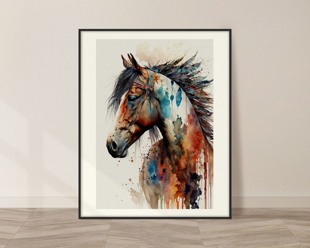 Indian Horse Watercolor Art Print, Indian Horse Painting Wall Art Decor ...