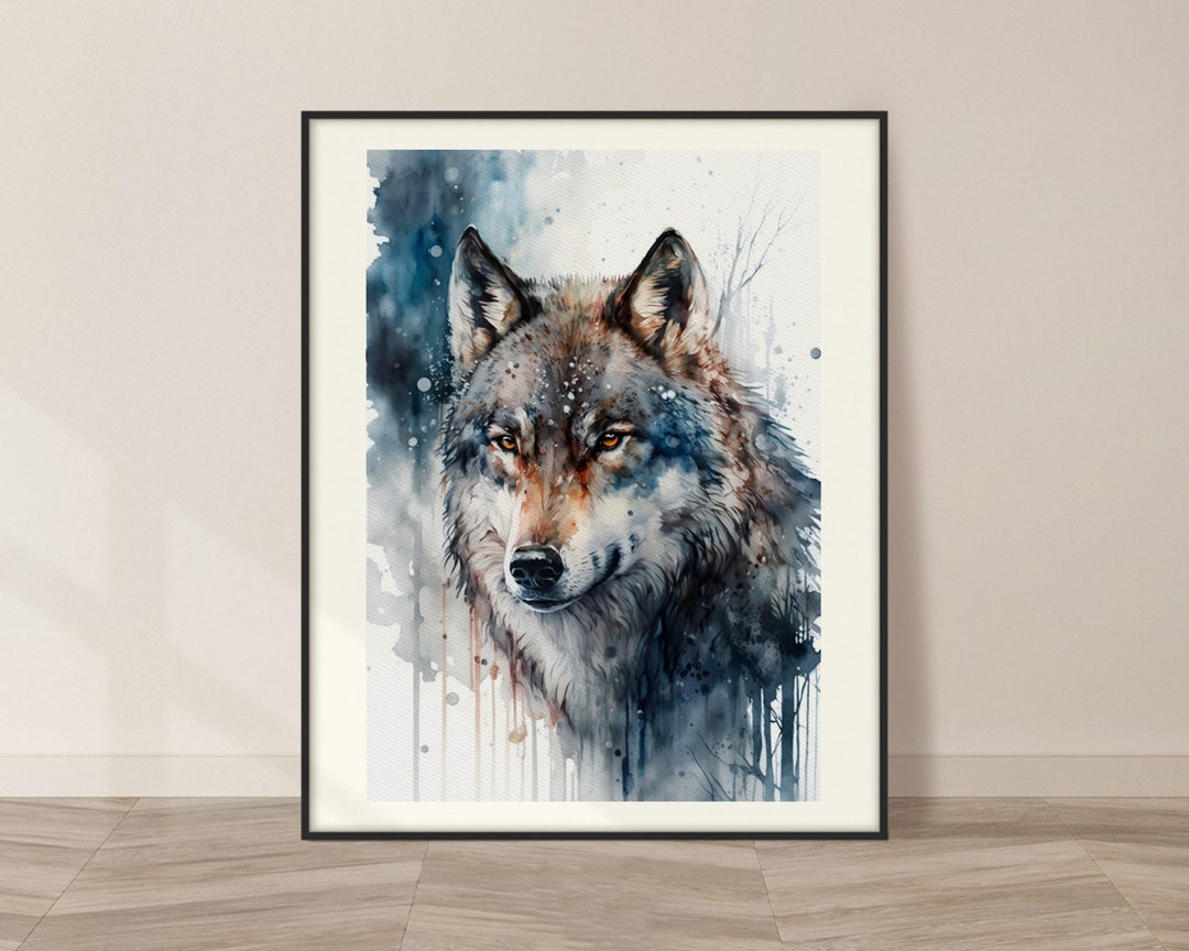 Wolf and Nature Watercolor Art Print, Wolf and Nature Painting Wall Art ...