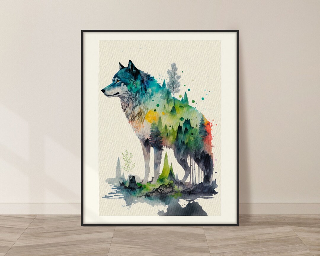 Grey Wolf Watercolor Art Print, Grey Wolf Painting Wall Art Decor ...
