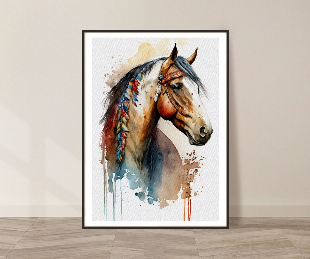 Indian Horse Watercolor Art Print Indian Horse Painting Wall - Etsy