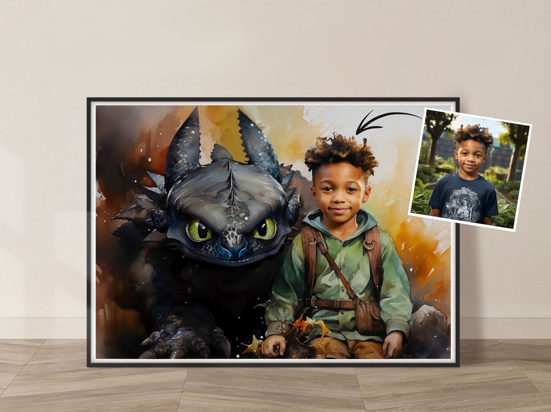 Custom 'how to Train Your Dragon' Kids Portrait: Unique Birthday Gift ...