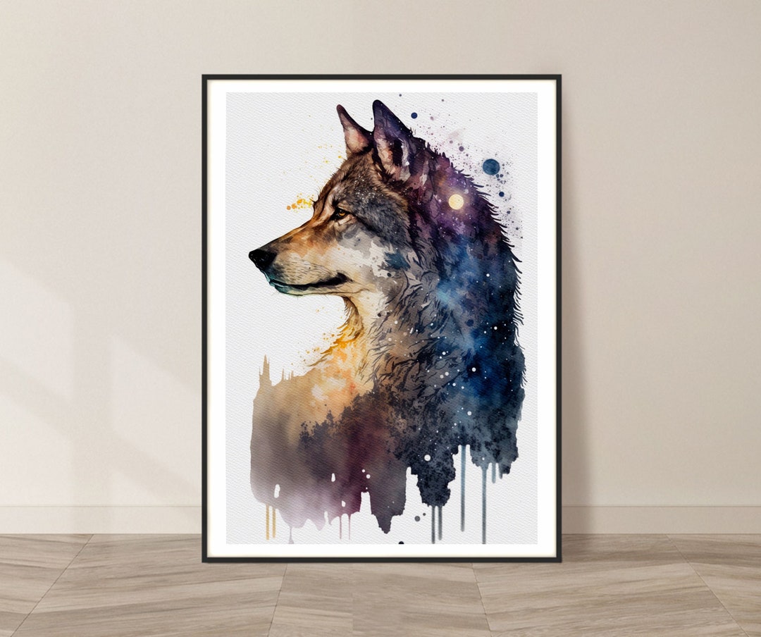 Wolf and Nature Watercolor Art Print, Wolf and Nature Painting Wall Art ...