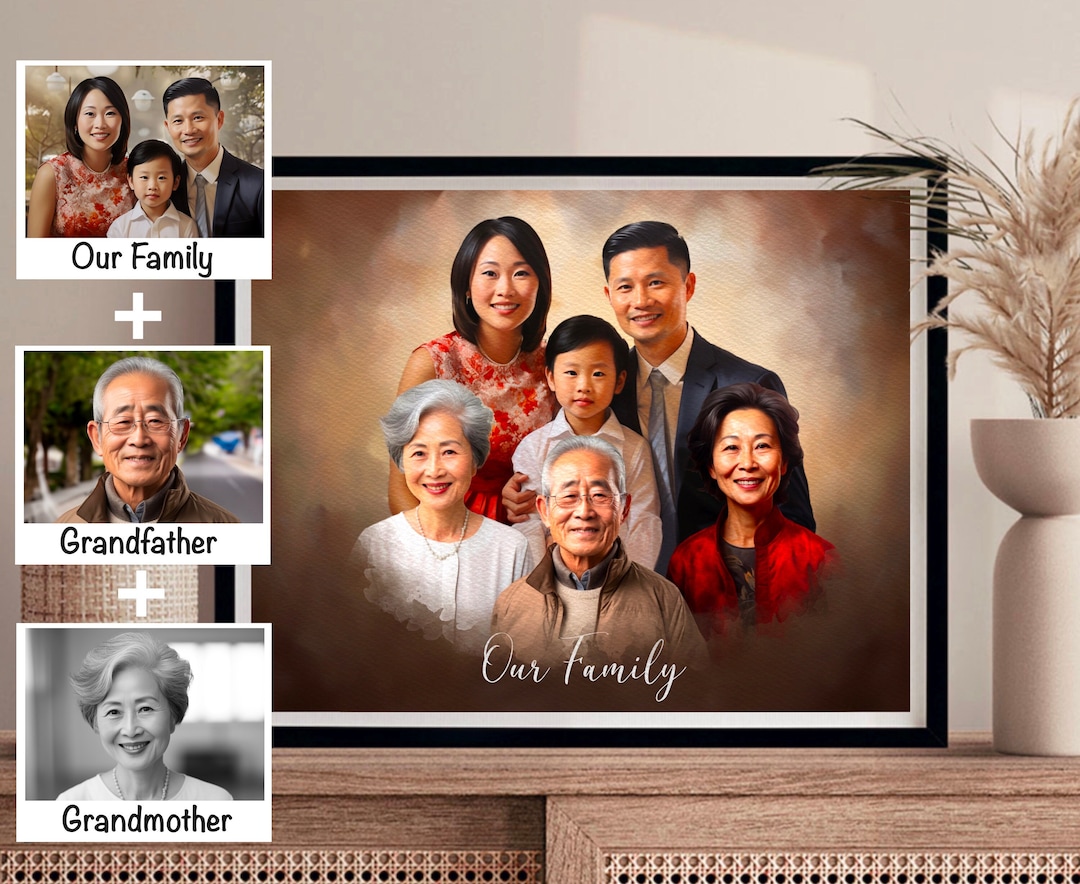 Custom Watercolor Family Portrait From Merging Multiple Photos, Combine ...