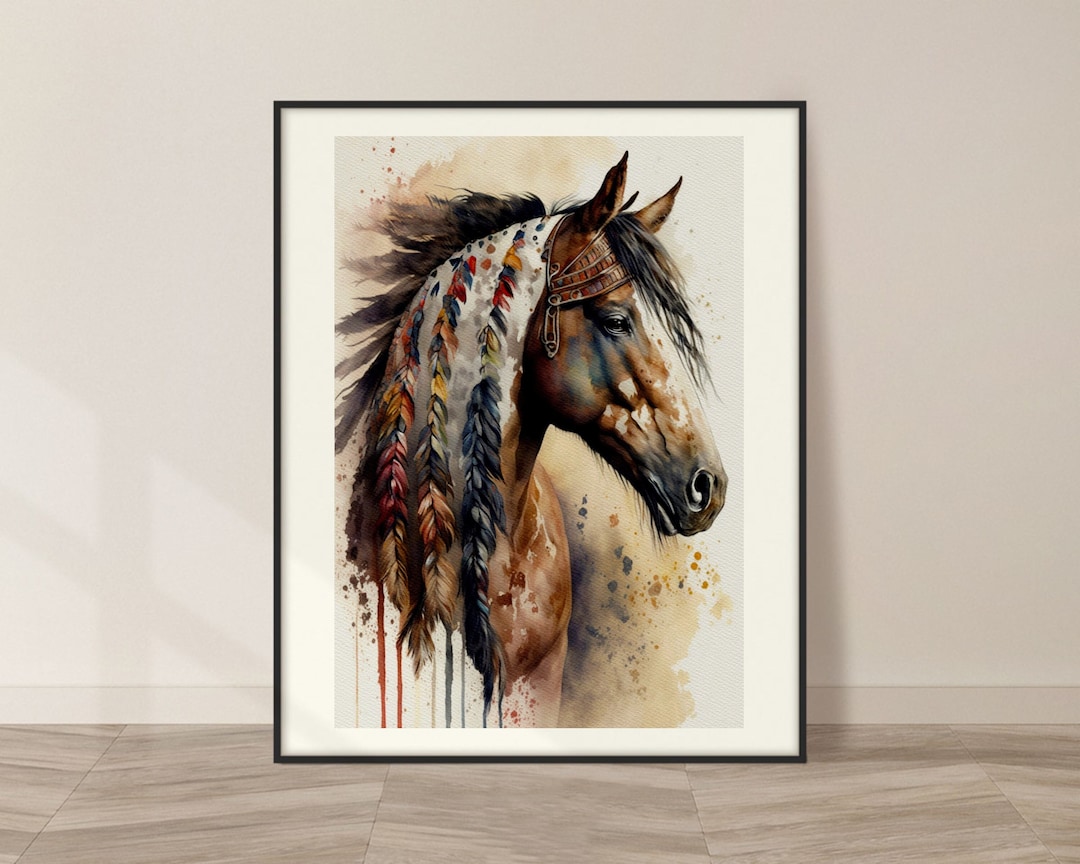 Indian Horse Watercolor Art Print, Indian Horse Painting Wall Art Decor ...