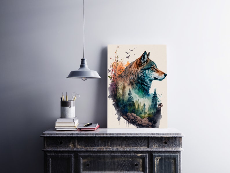 Wolf and Nature Watercolor Art Print Wolf and Nature Painting - Etsy