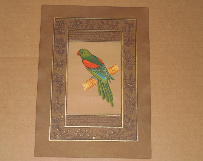 Vintage Islamic Indo-persian Bird Miniature Watercolor Painting on Old ...