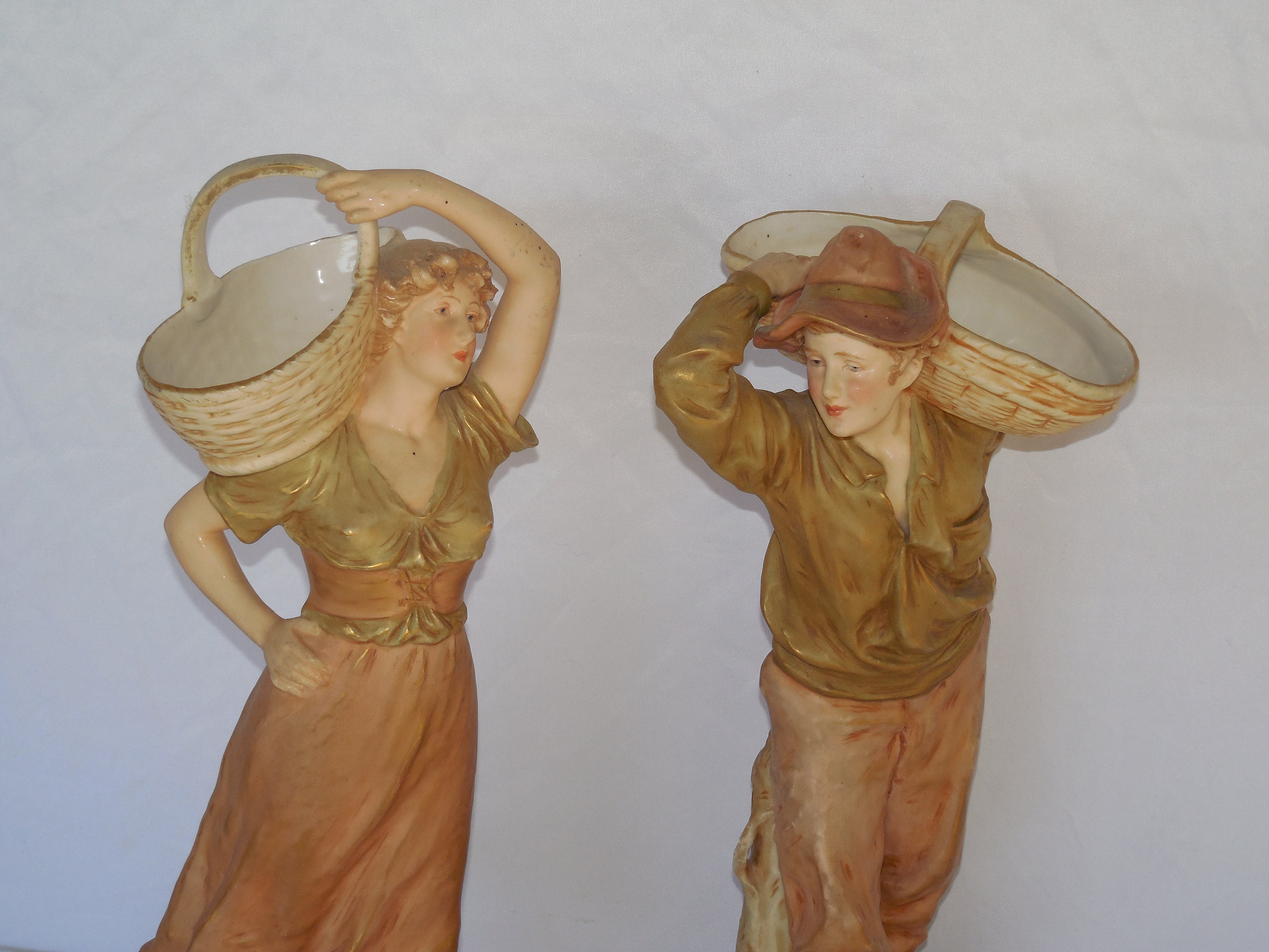 Antique Pair of Royal Dux Bohemian Porcelain Figurine Boy & Girl Statue ...