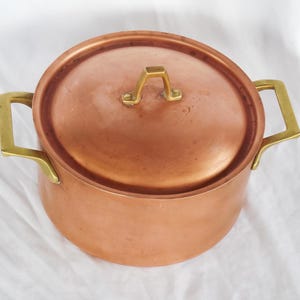 Vintage Paul Revere Copper 3 QT Stock Pot With Brass Handles Stainless ...