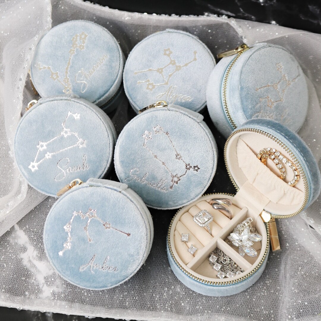Constellation Jewelry Box Mini, Round Jewelry Case, 100% Italian Velvet ...