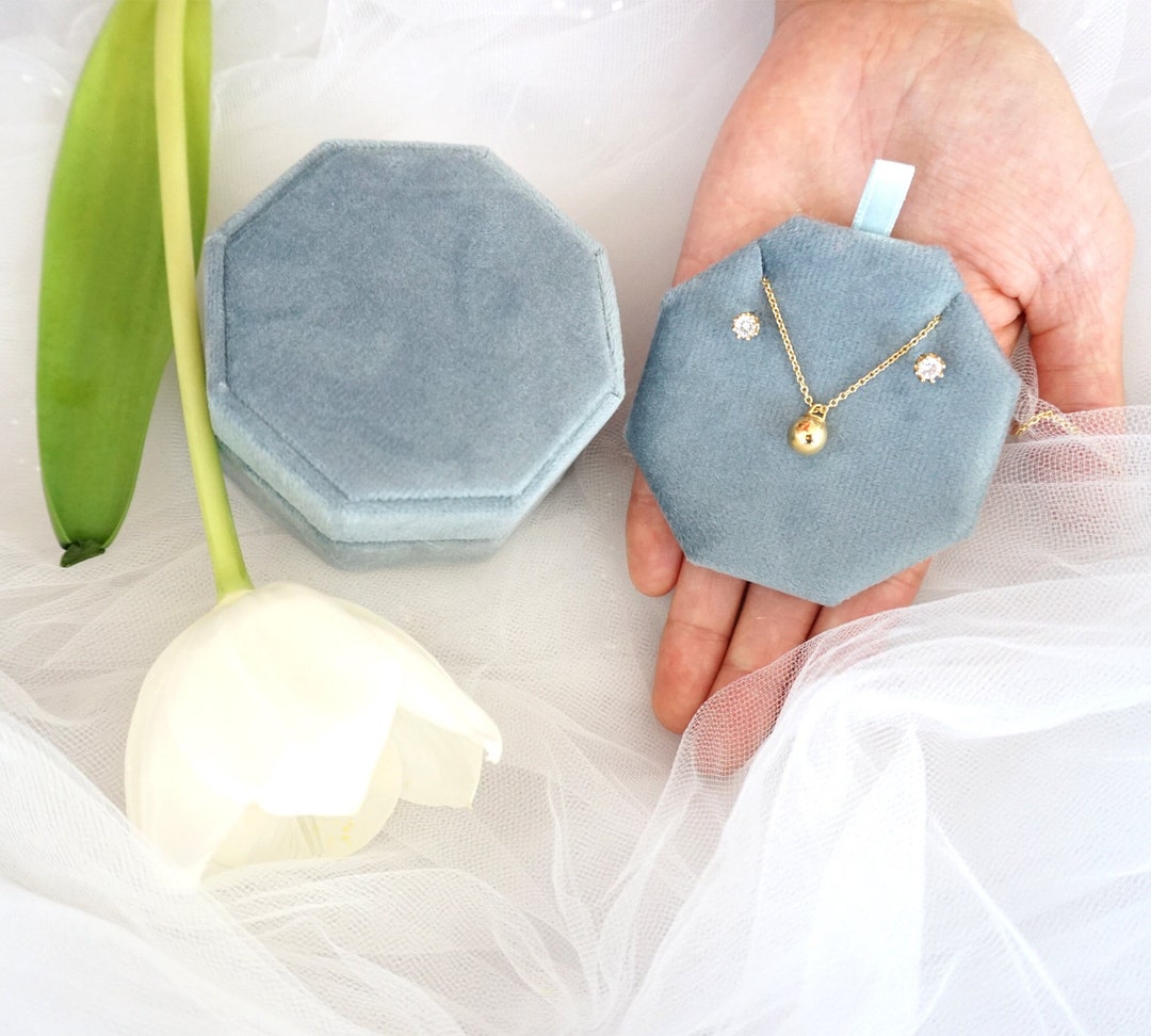 Octagon Velvet Gift Box Monogram Velvet Necklace and Earrings - Etsy