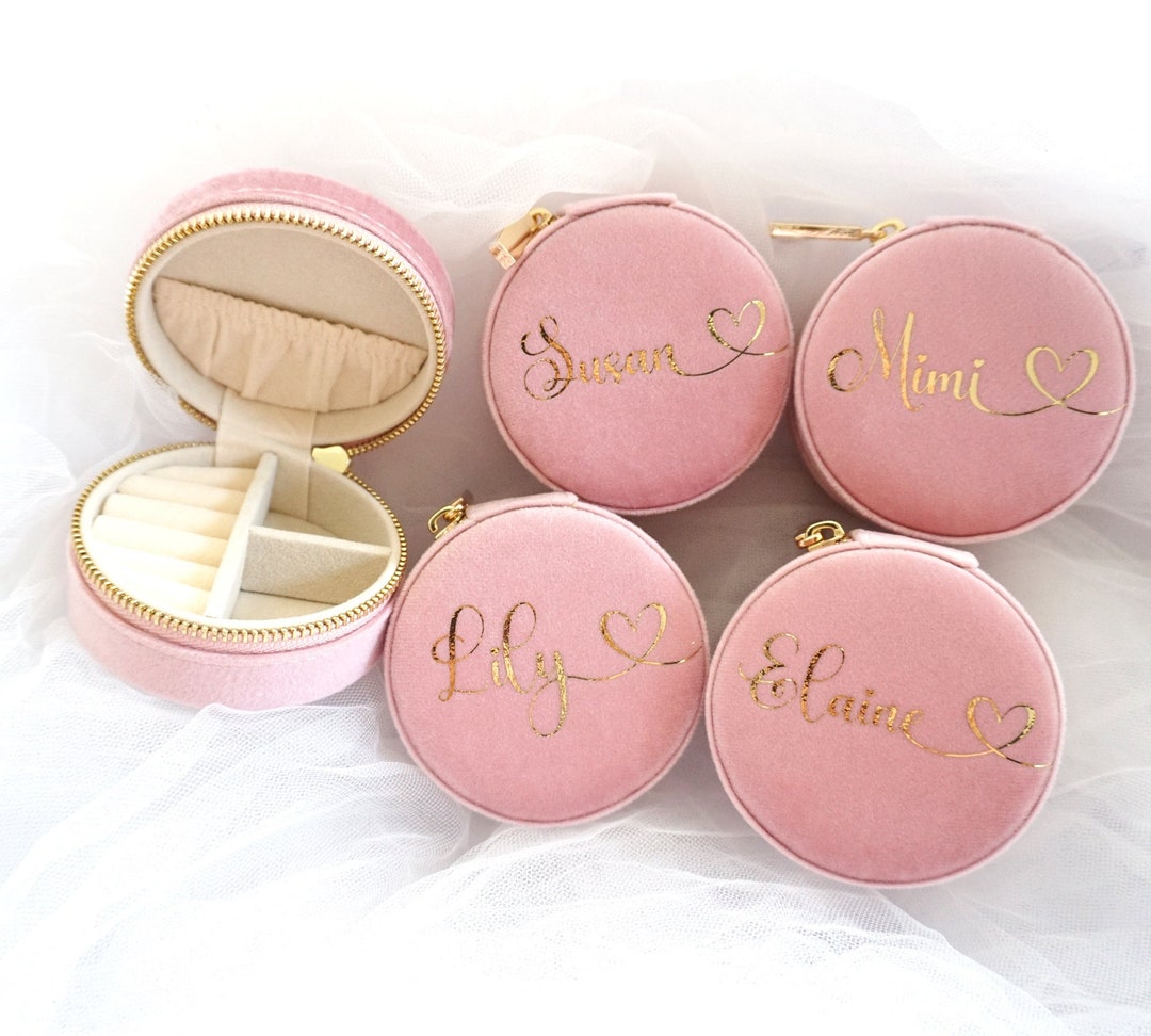 Mini, Round Jewelry Case, Quality Italian Velvet, Customizable Jewelry ...