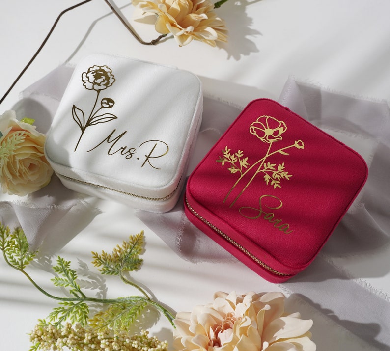 Birth Month Flower Jewelry Case Personalized Birth Flower - Etsy