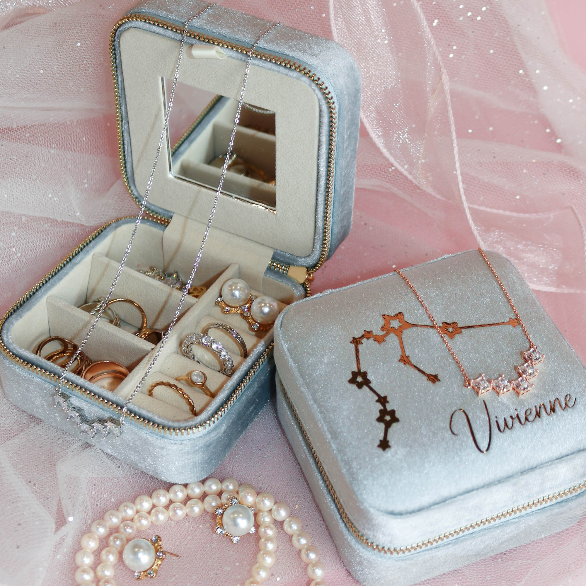 Birth Constellation Jewelry Box Velvet, Jewelry Case, Italian Velvet ...