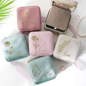 Birth Month Flower Jewelry Case, Personalized Birth Flower Travel Box ...