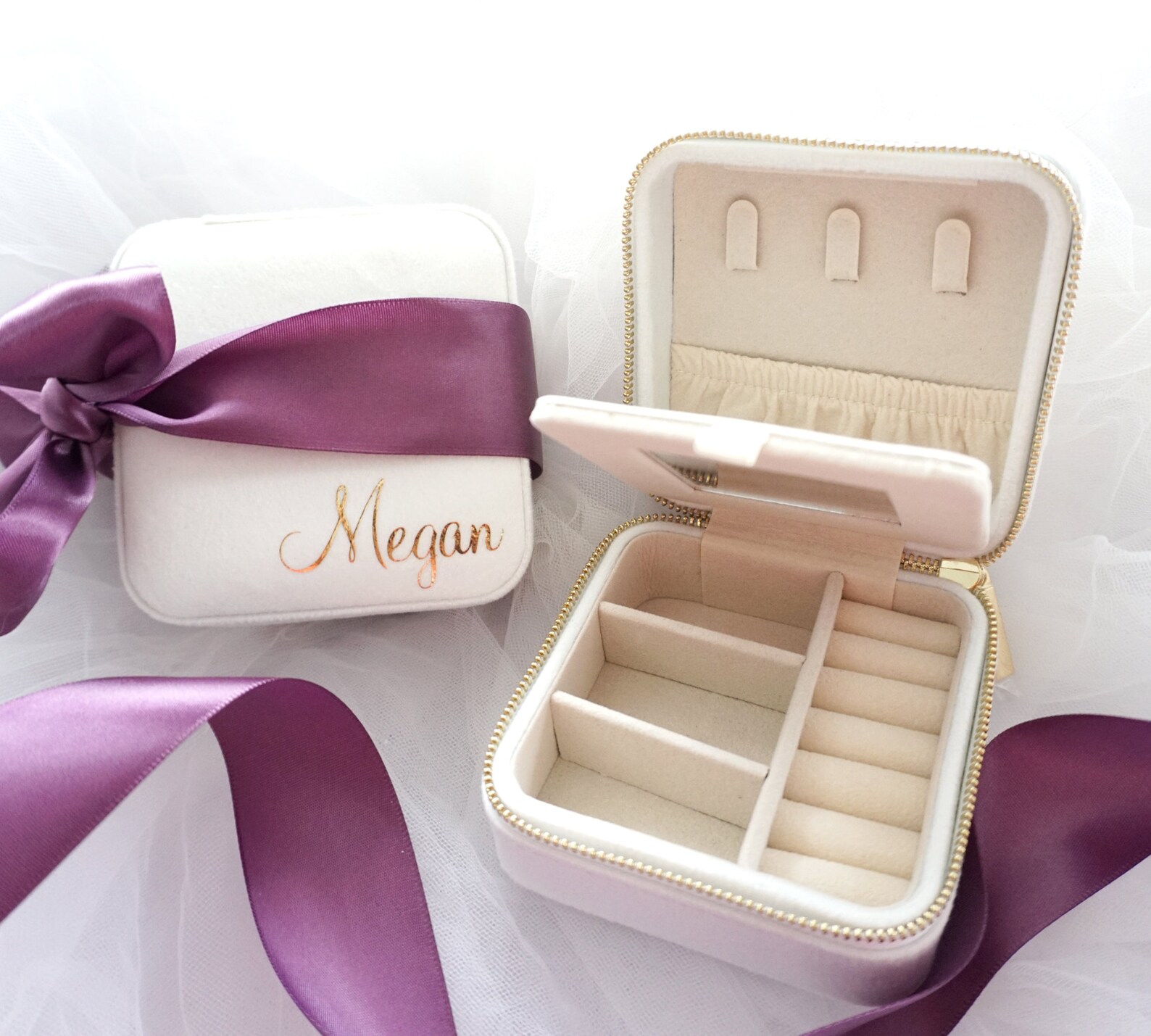 Satin Ribbon With Mirror Jewelry Box, Italian Velvet Personalized ...