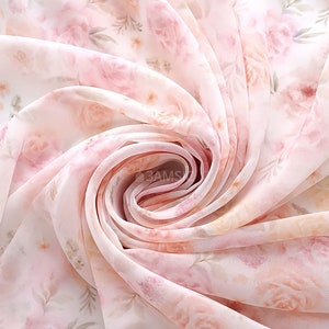 Romantic Bloom, Floral Chiffon Fabric by the Yard, Made in Korea ...