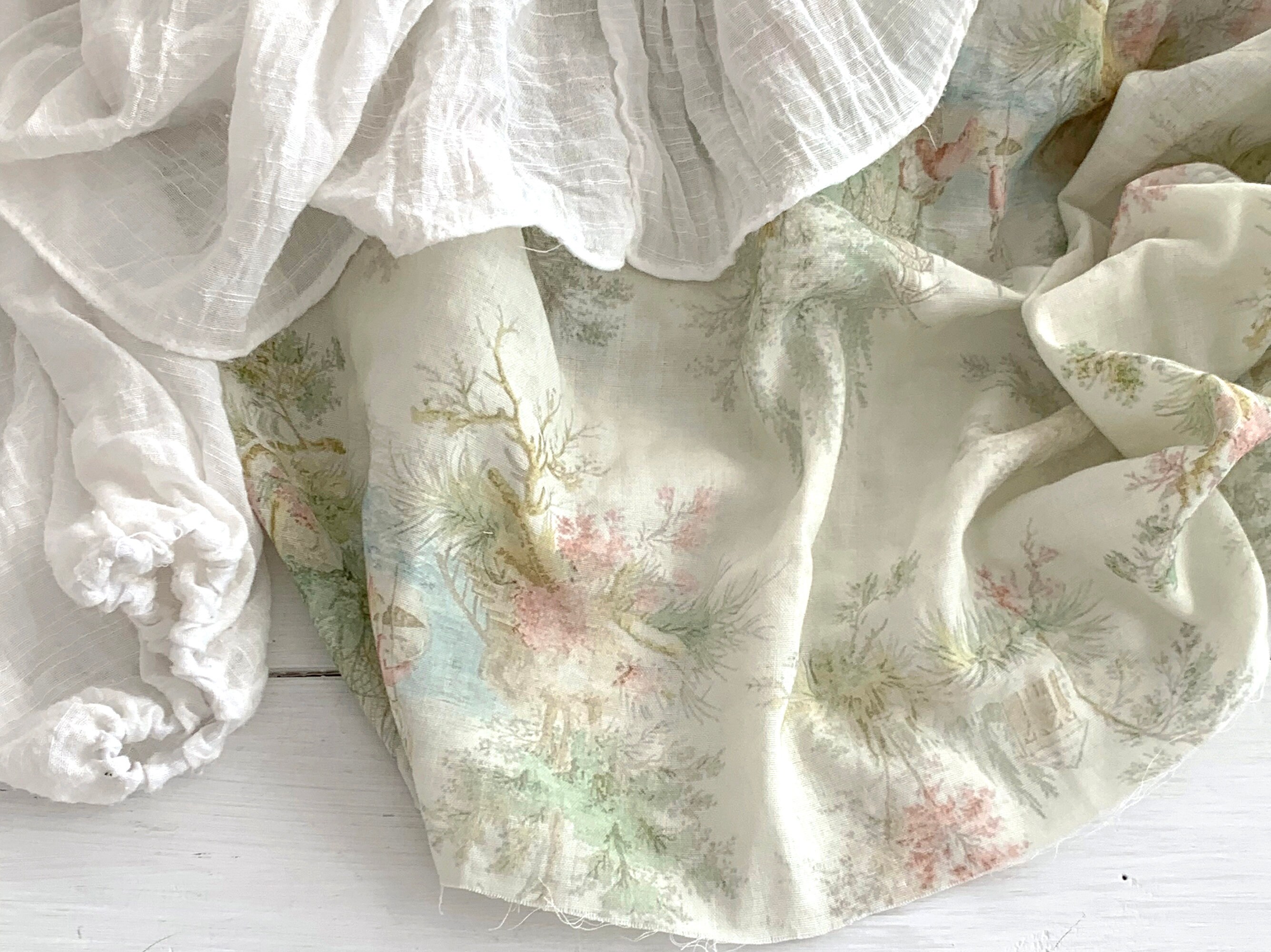 Giverny | Toile De Jouy Cotton Gauze by the Yard, 2 Colors, French ...