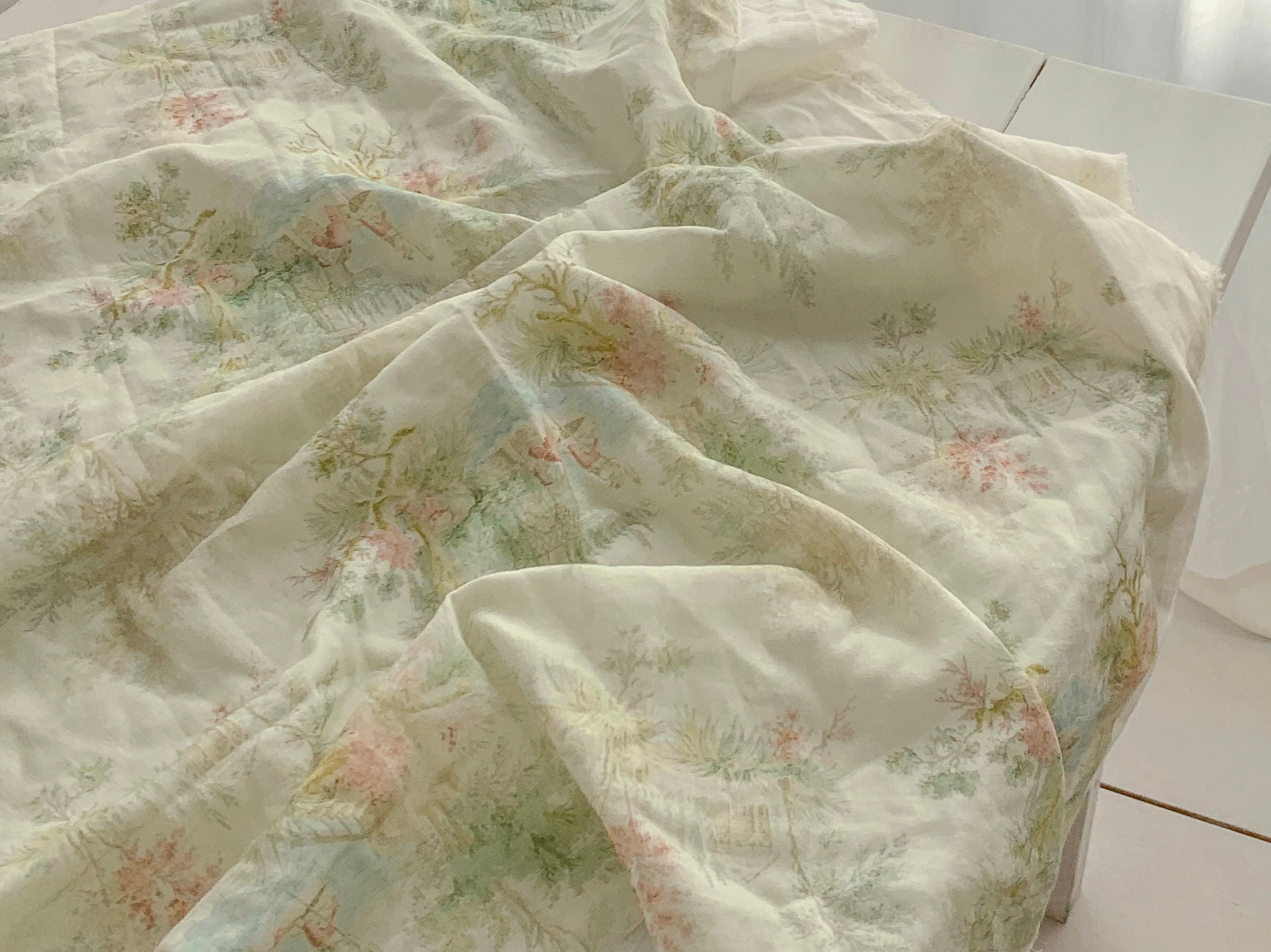 Giverny | Toile De Jouy Cotton Gauze by the Yard, 2 Colors, French ...