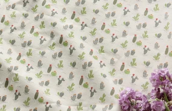 Cactus Flowers Cotton by the Yard Plain Weave Cotton Made in | Etsy