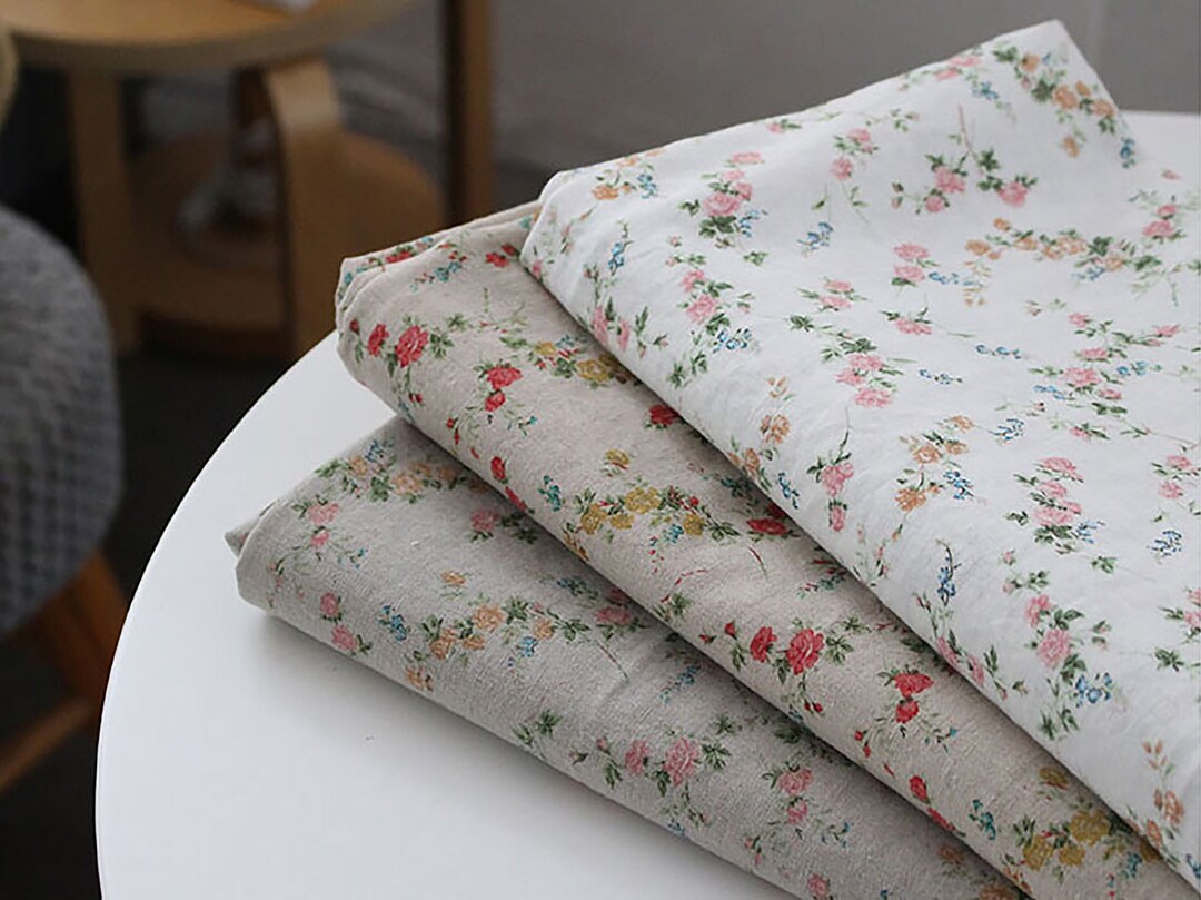 Mini Rose | Floral Cotton Linen by the Yard, 3 Colors, Made in Korea ...