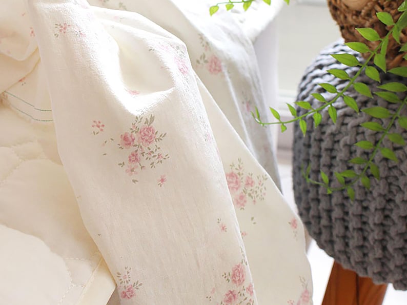 Pink Rose | Floral Cotton Linen by the Yard, Made in Korea, White ...