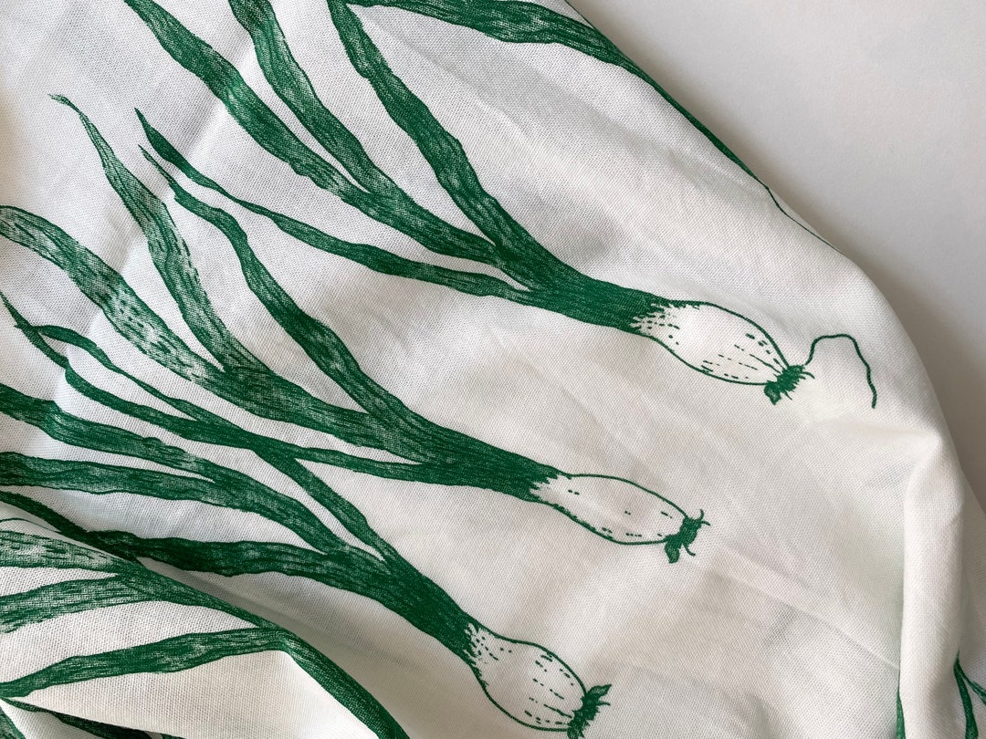 Green Onions | Washed Cotton by the Yard, Made in Korea, Onion Printed ...