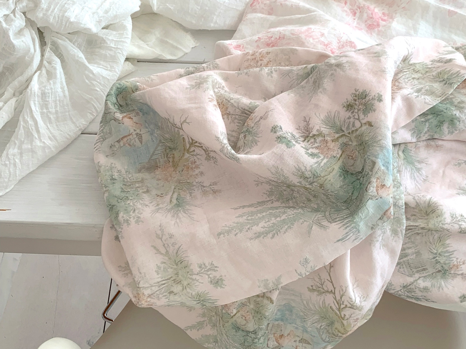Giverny | Toile De Jouy Cotton Gauze by the Yard, 2 Colors, French ...
