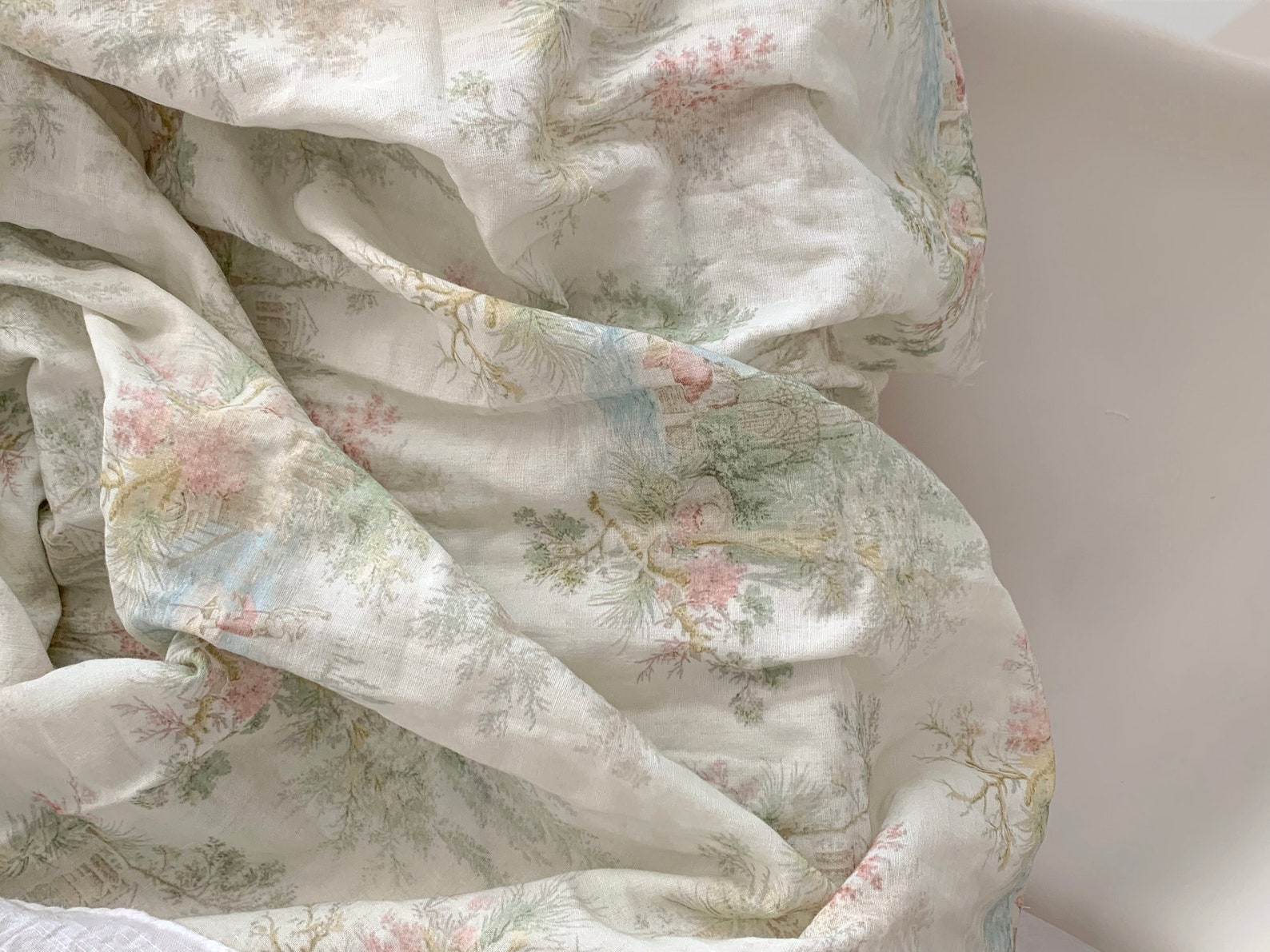 Giverny | Toile De Jouy Cotton Gauze by the Yard, 2 Colors, French ...