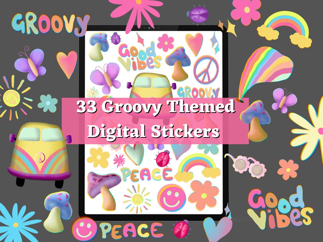 GROOVY DIGITAL STICKERS, Groovy Clipart, Goodnotes Stickers, Planner ...