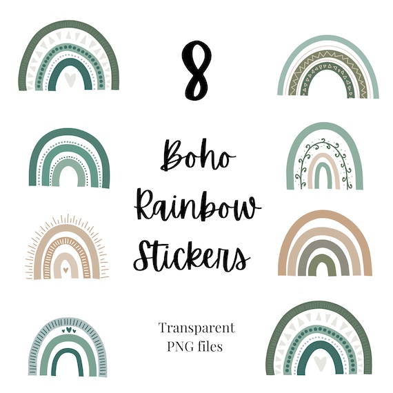 Green Boho Rainbows Boho Rainbow Stickers Boho Rainbow - Etsy