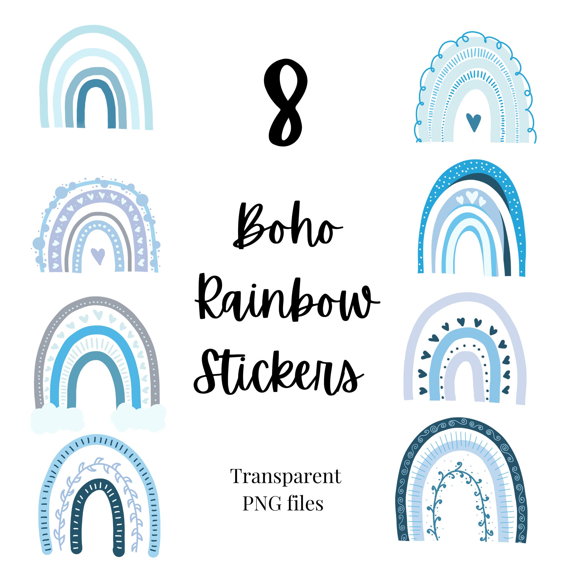 Blue Boho Rainbows 2, Boho Rainbow Stickers, Boho Rainbow Clipart, Baby ...