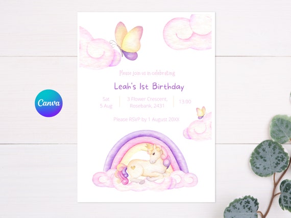 PASTEL UNICORN BIRTHDAY Invitation Template Pastel Watercolor - Etsy