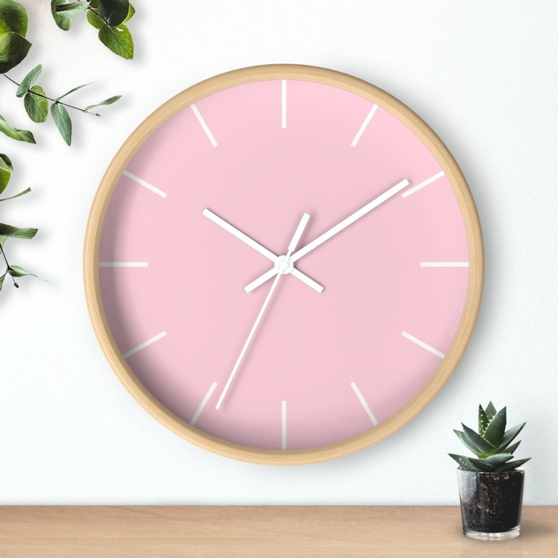 Pink Wall Clock With White Separators Pastel Wall Clock - Etsy