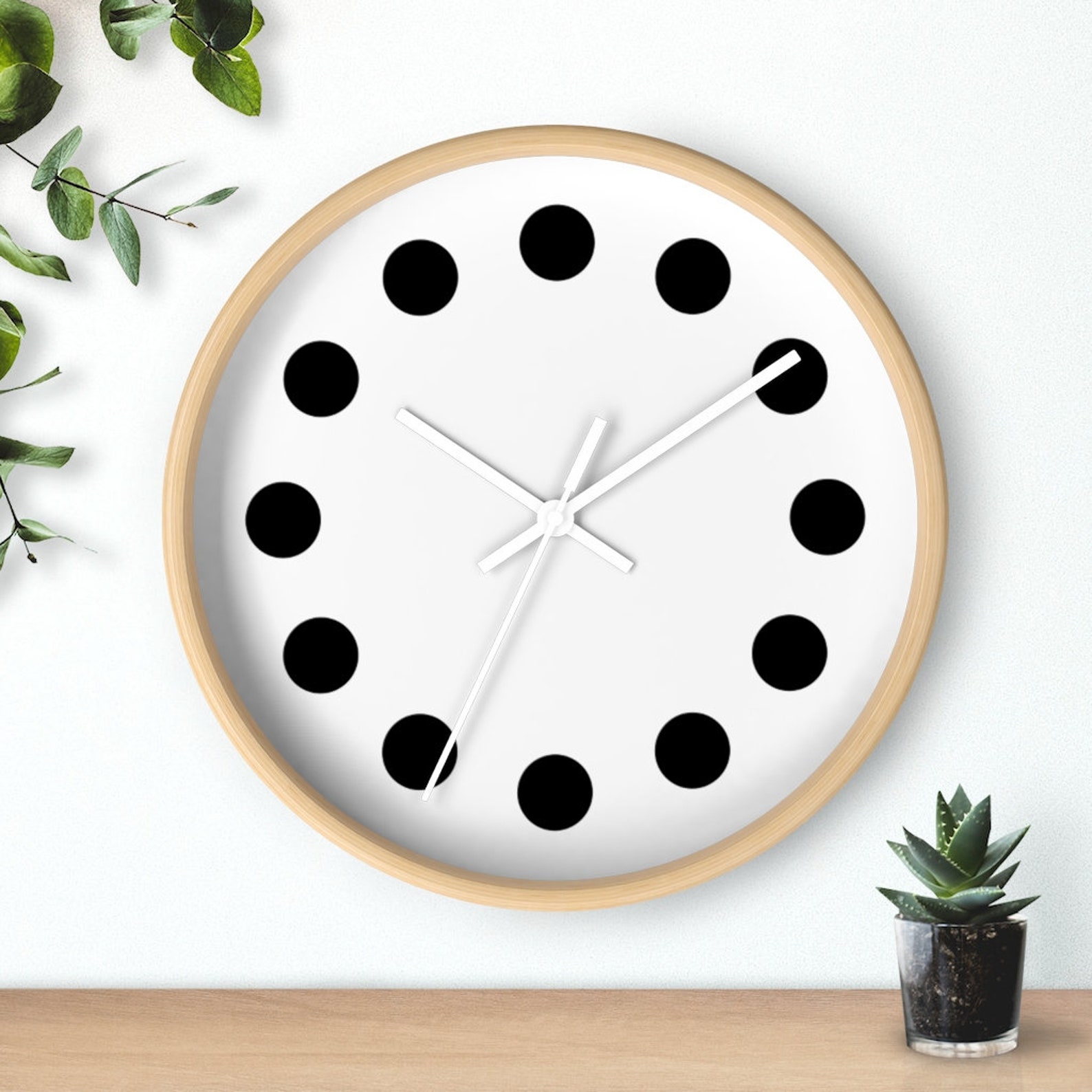 Black and White Wall Clock Polka Dot Wall Clock Monochrome Wall Clock ...