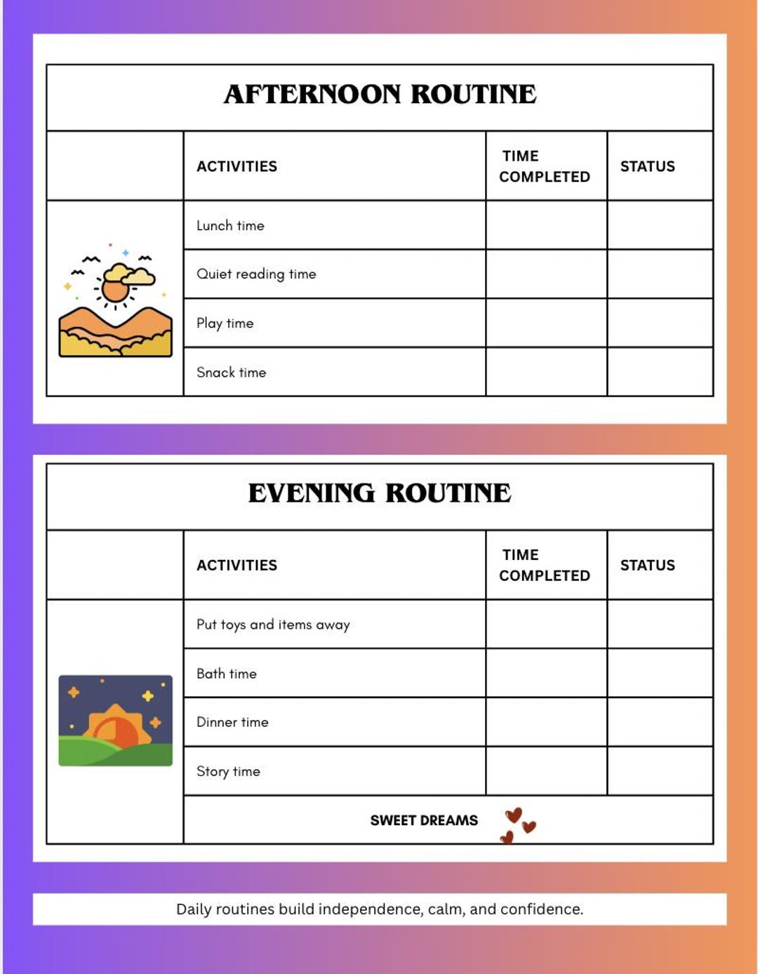 Simple Daily Routine Chart for Kids| Printable Visual Schedule ...