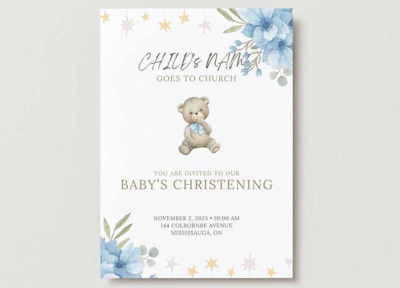 Blue Baby Boy Christening Templates | Editable Canva Invitation ...
