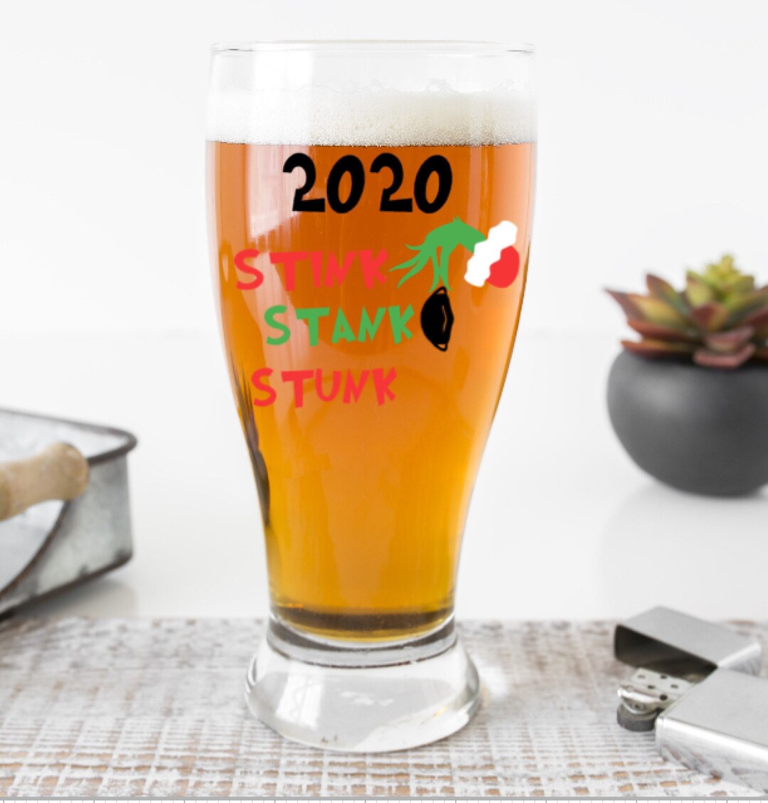 Christmas 2020 Beer Glass Stink Stank Stunk Grinch Funny Holiday Pint ...