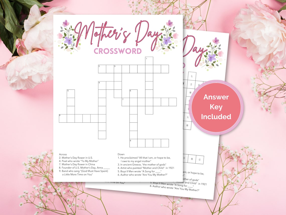 Mothers Day Crossword Puzzle, Mothers Day Games, Mothers Day Brunch ...