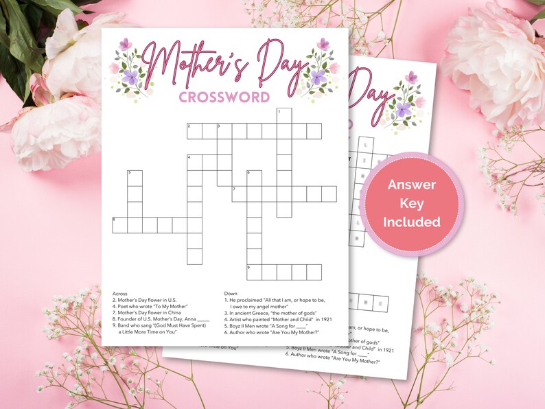 Mothers Day Crossword Puzzle, Mothers Day Games, Mothers Day Brunch ...