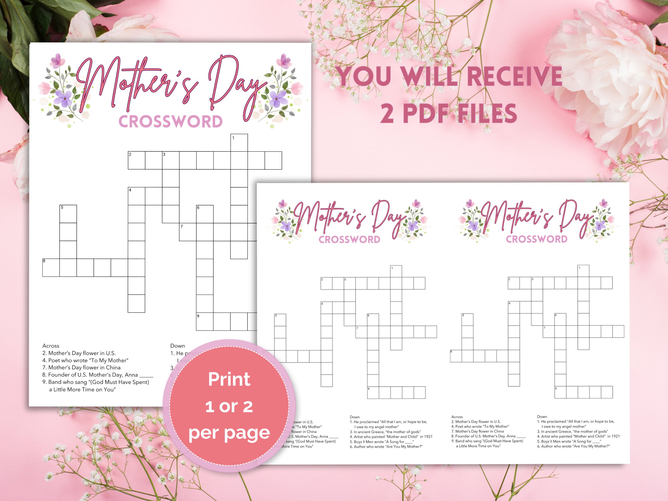 Mothers Day Crossword Puzzle, Mothers Day Games, Mothers Day Brunch ...