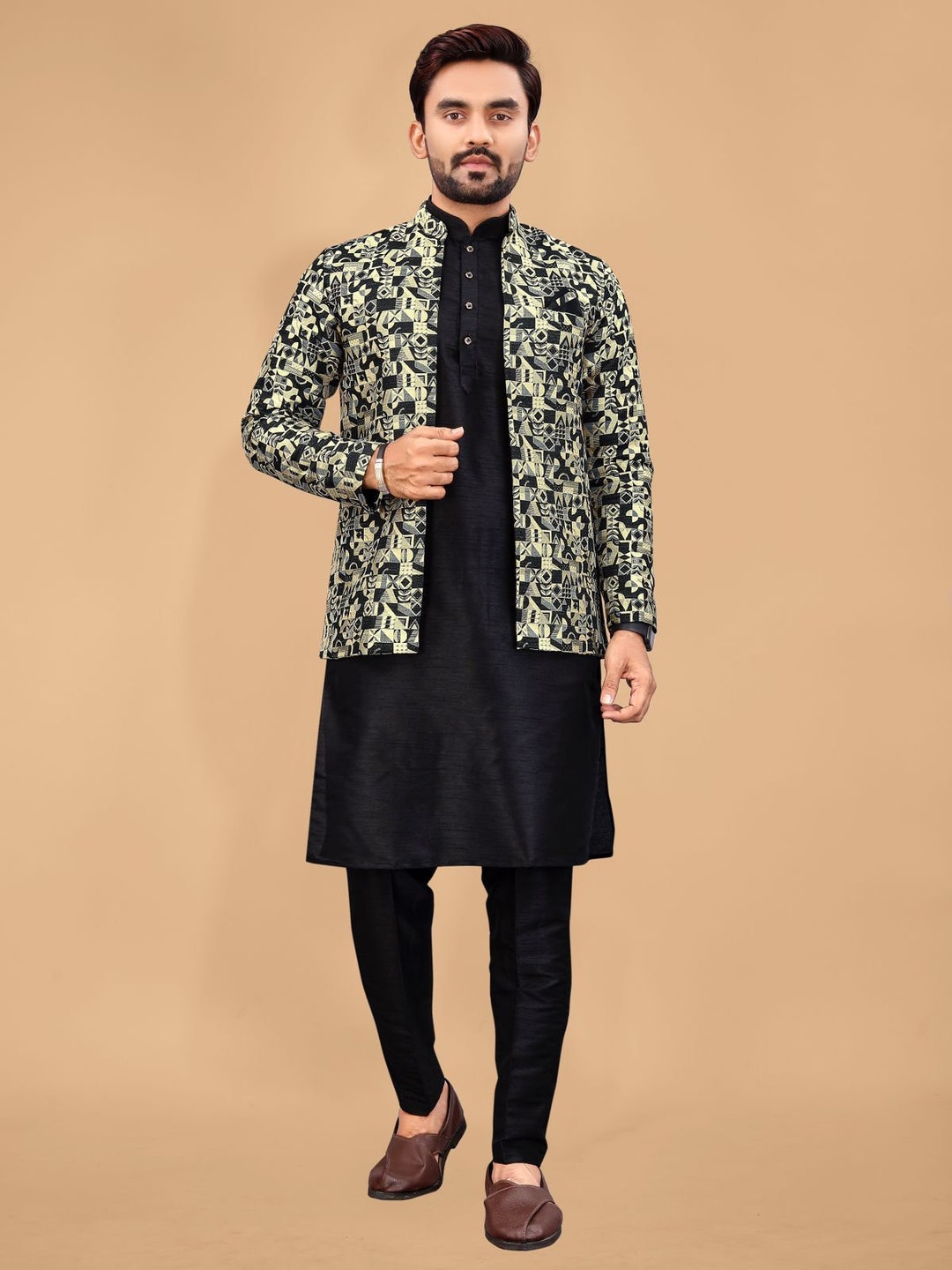 Men's Traditional Wear Indo-western Kurtas Beautiful Silk Kurta With Jequard Silk Koti Wedding ...