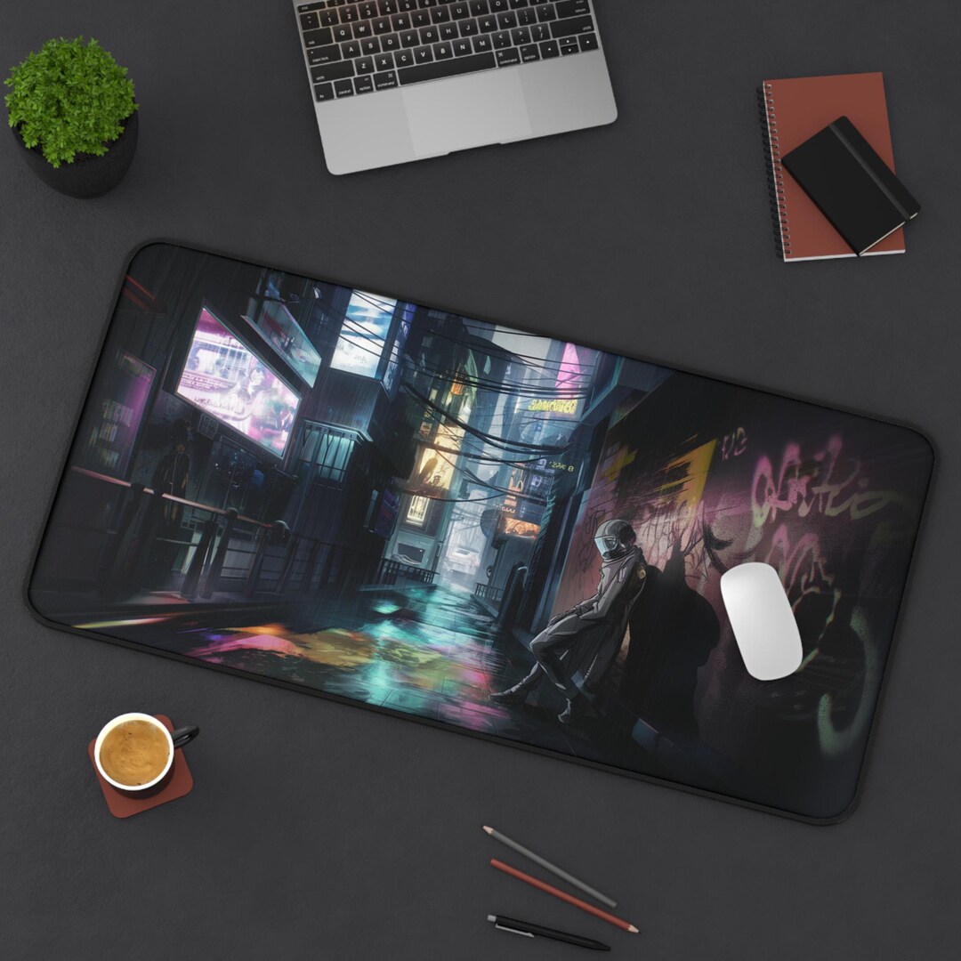 Cyberpunk Urban Neon Alley Desk Mat, Aesthetic Desk Accessories, Gamer ...