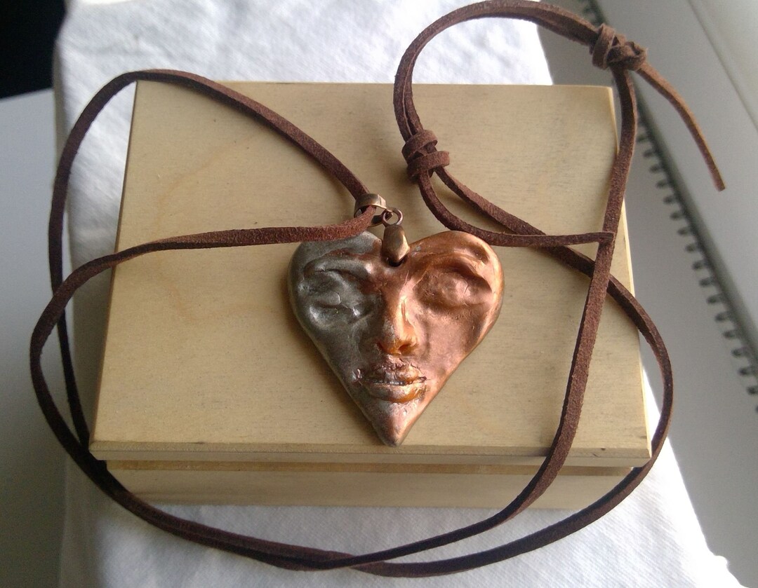 Heart Handmade Necklace Sculpture Human Figure Jewellery Ecoleather ...
