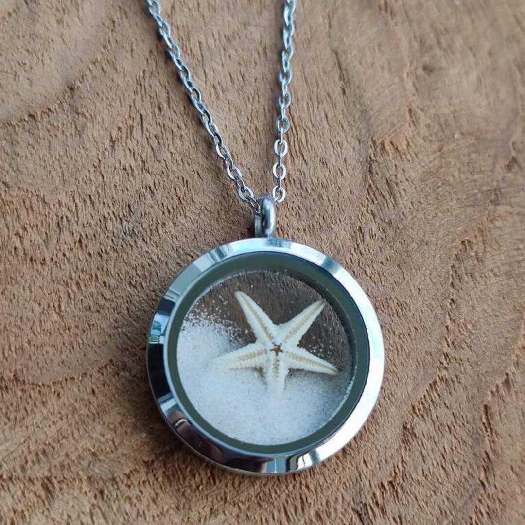 Ocean Treasure Necklace - Glass Medallion With Real Starfish and Fine ...