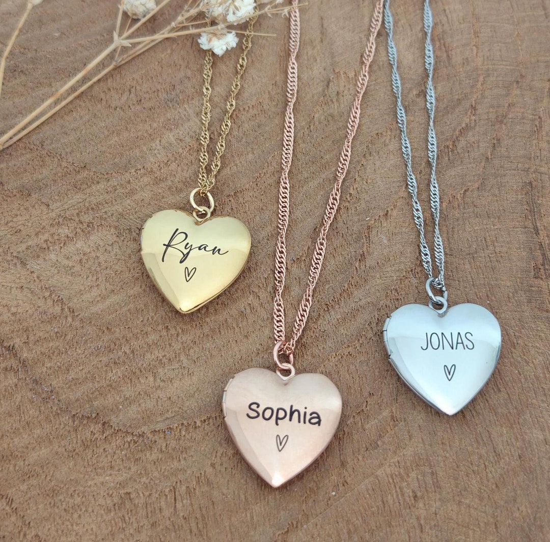 Custom Necklace Personalized With Names, Photo Locket Heart, Name ...