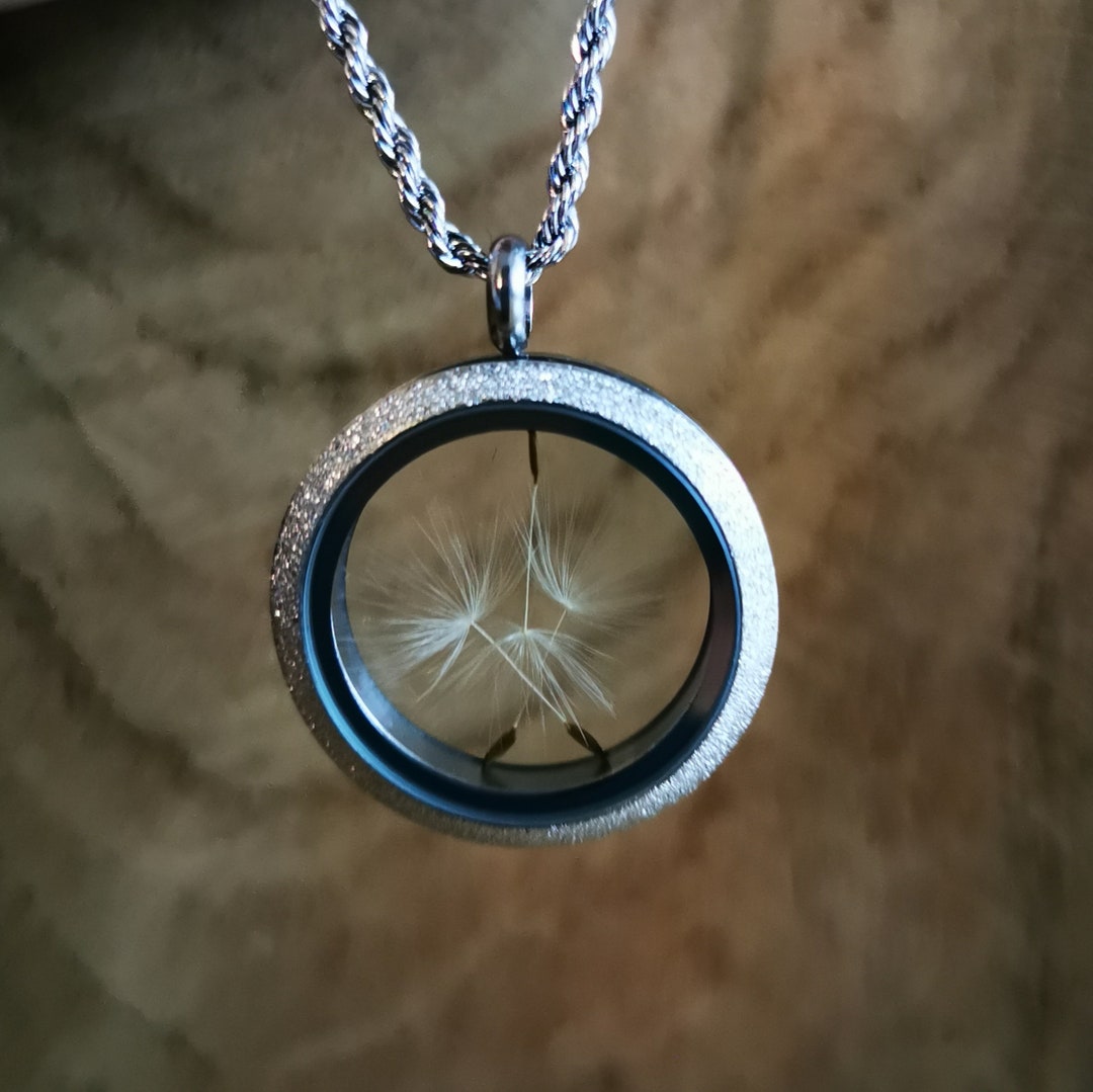 Dandelion Necklace Silver Glass Locket With Real Seeds - Floating Charm ...